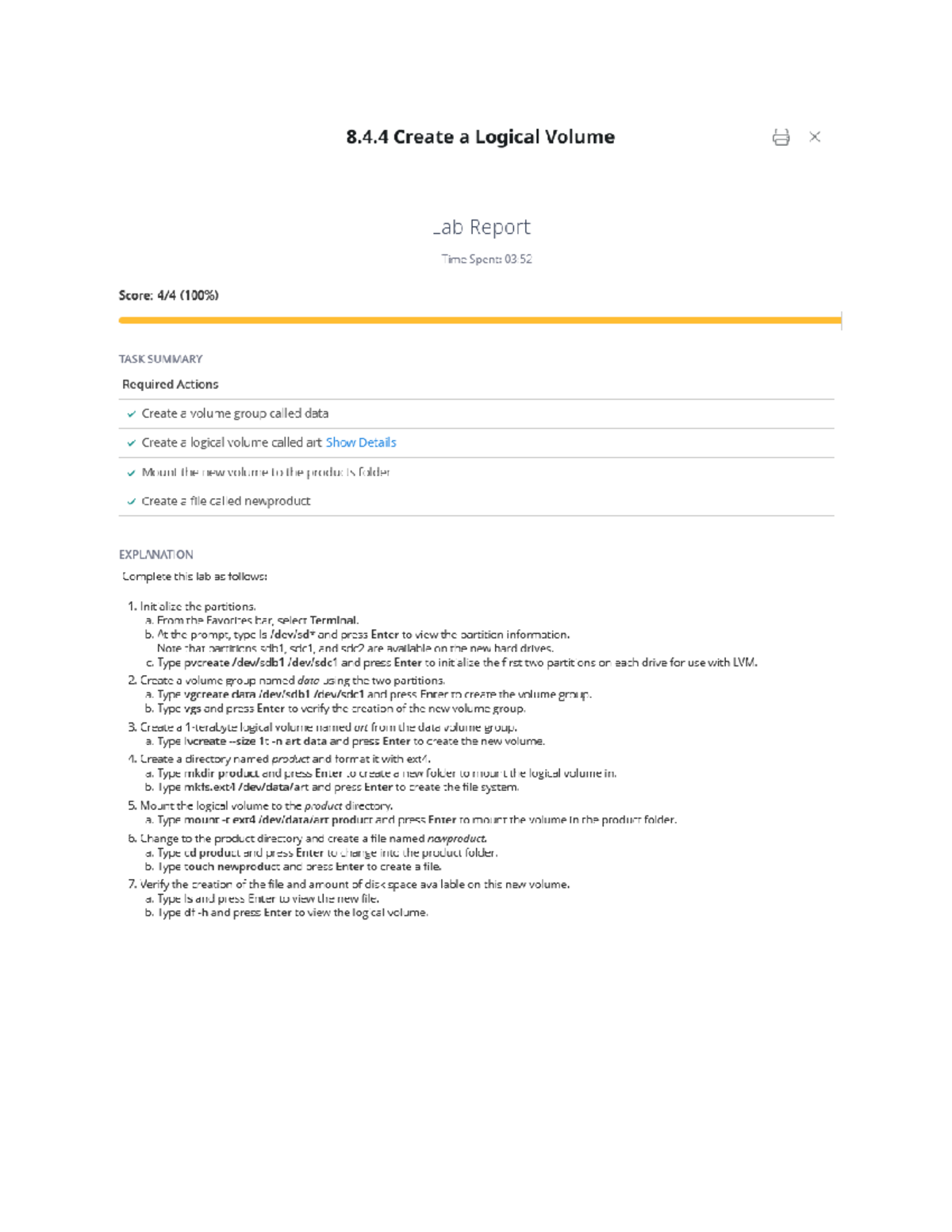 8.4.4 - Create a Logical Volume - CTS2321 - CTS 2321 - Studocu
