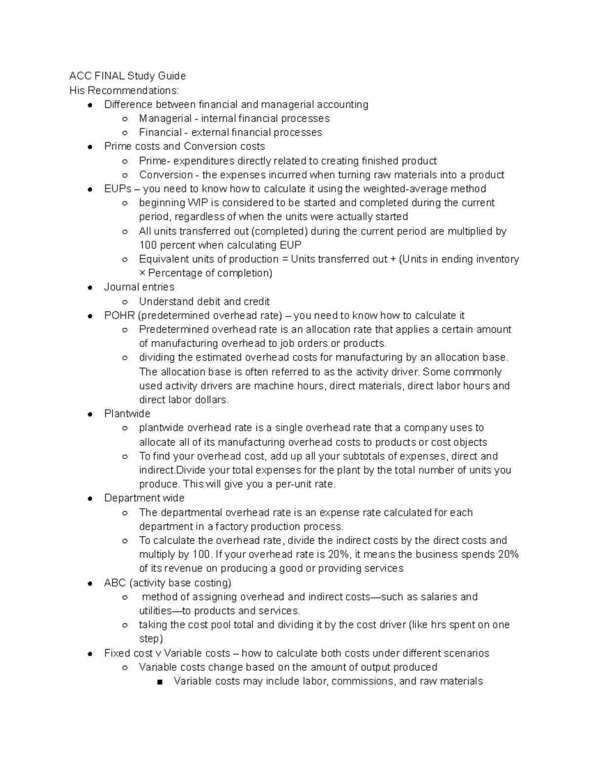 ACC Final Notes - ACC FINAL Study Guide His Recommendations: Difference ...