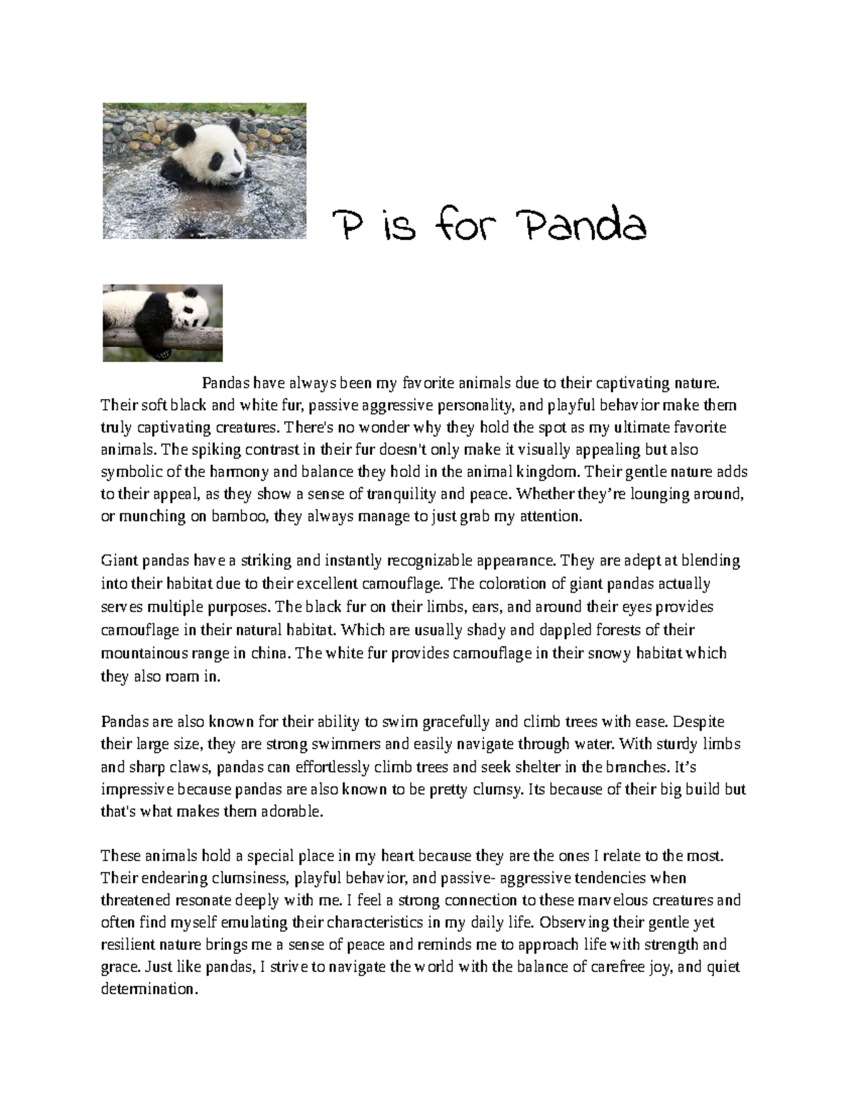 P is for Panda - Google Docs - P is for Panda Pandas have always been ...