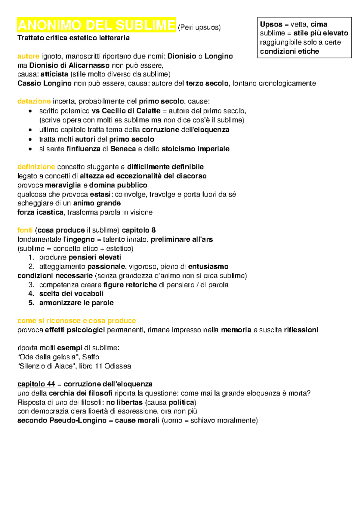 Anonimo del Sublime - ANONIMO DEL SUBLIME (Peri upsuos) Trattato critica estetico letteraria ...