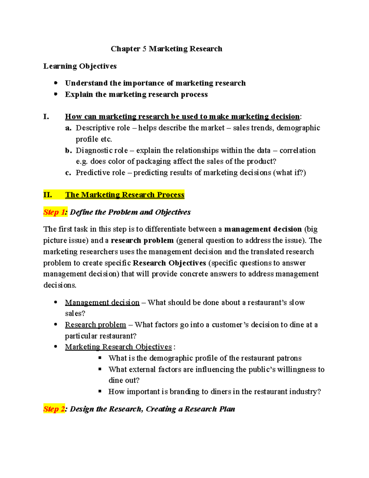 Chapter 5 - note - Chapter 5 Marketing Research Learning Objectives ...