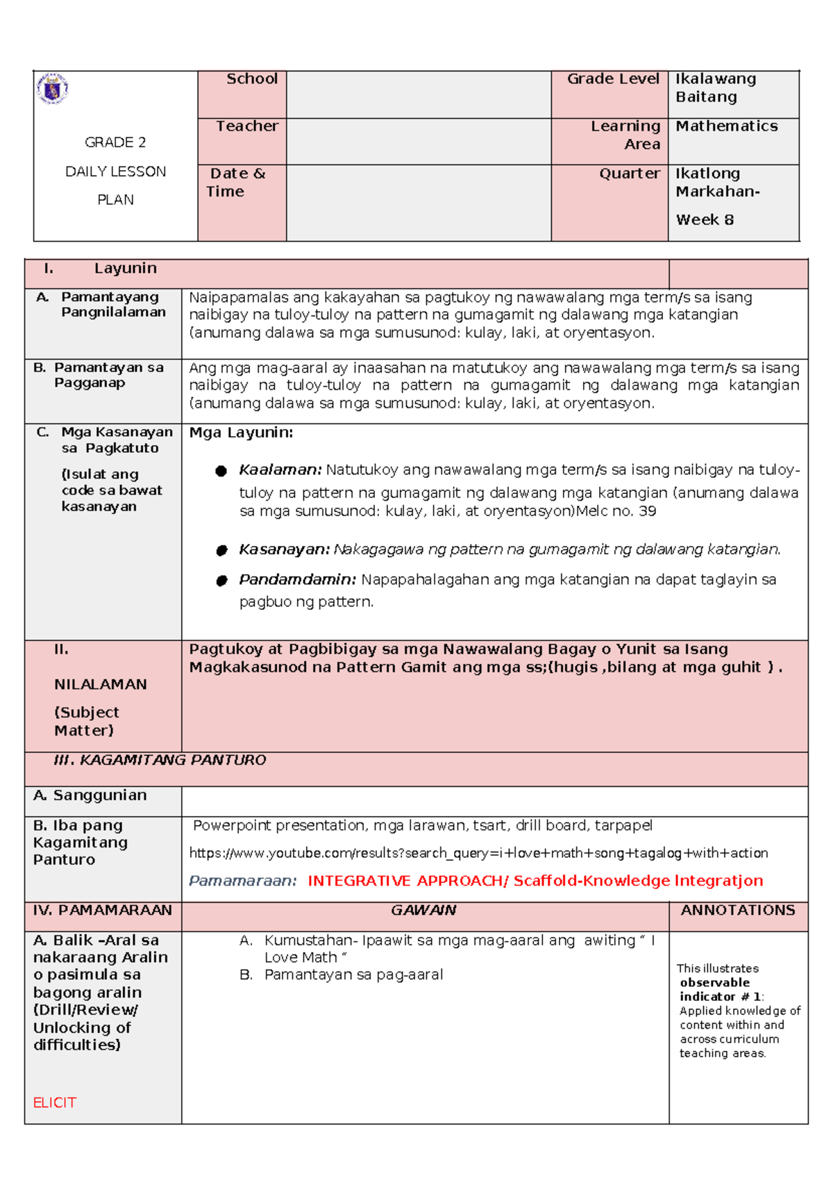 COT-MATH 2- Q3-W8 - Lesson Plan - GRADE 2 DAILY LESSON PLAN School ...