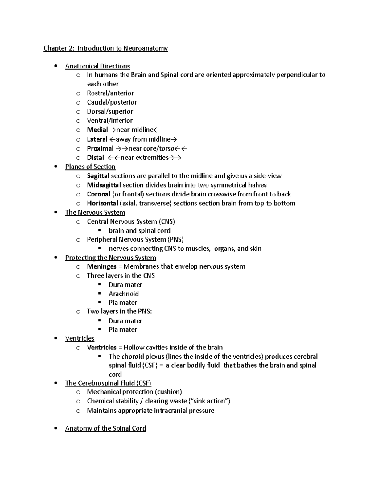 Psych 3313 chapter 2; introduction to neuroanatomy - Chapter 2 ...