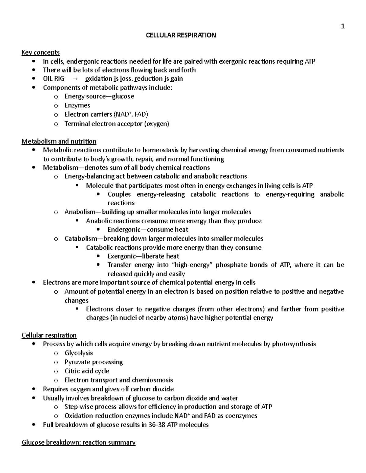 Biology 2015-10-26 cellular respiration notes - CELLULAR RESPIRATION ...