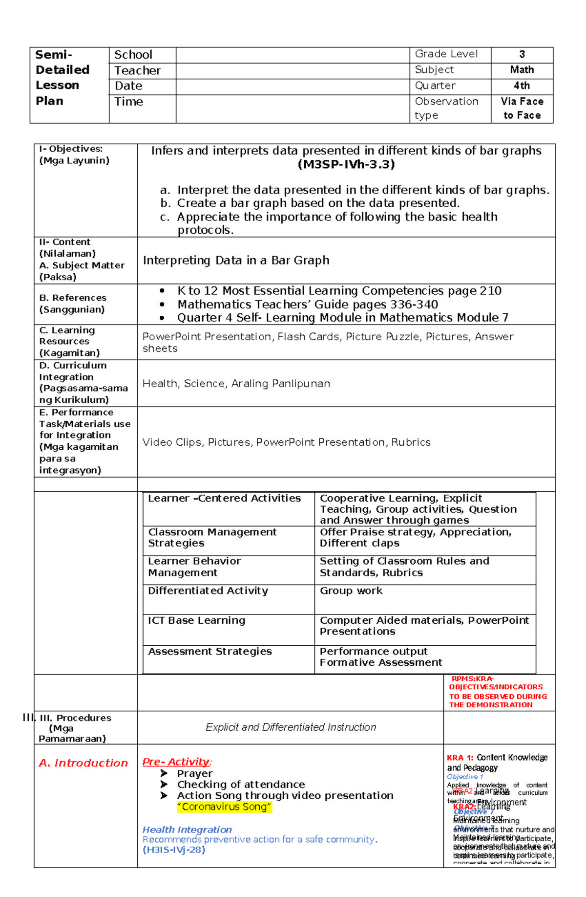 COT 2 LP MATH 2122 - Lesson Plan in Mathematics 3 - Semi- Detailed ...