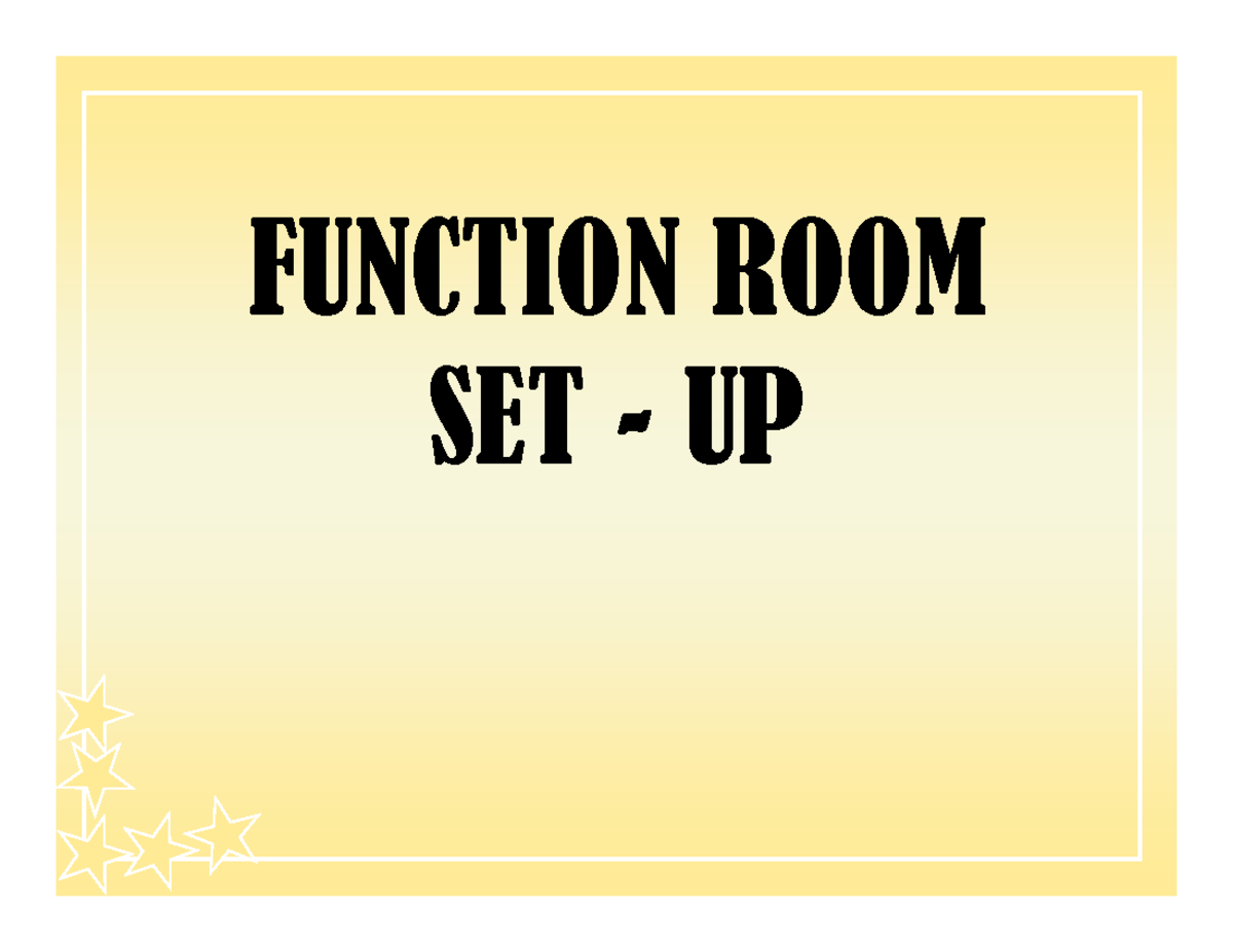 Function ROOM Setup Training - Contemporary World - Studocu