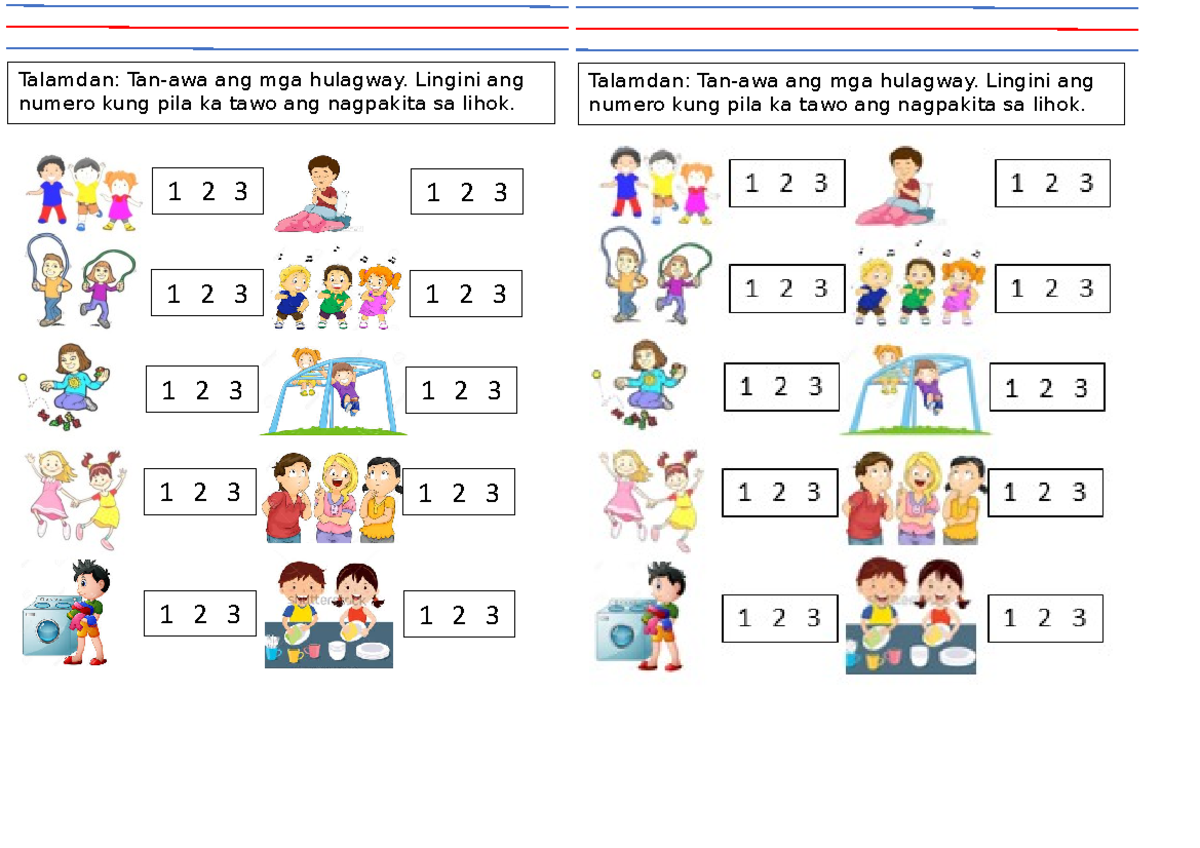 Week 8 AS - five senses - Talamdan: Tan-awa ang mga hulagway. Lingini ang numero kung pila ka ...