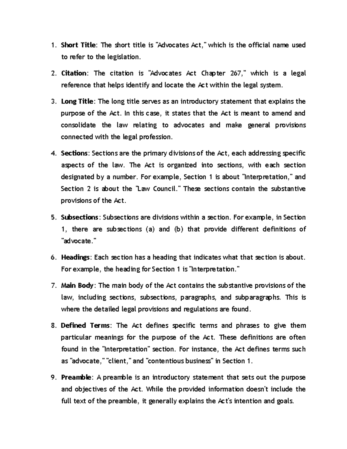 Anatomy - Short Title: The short title is "Advocates Act," which is the ...