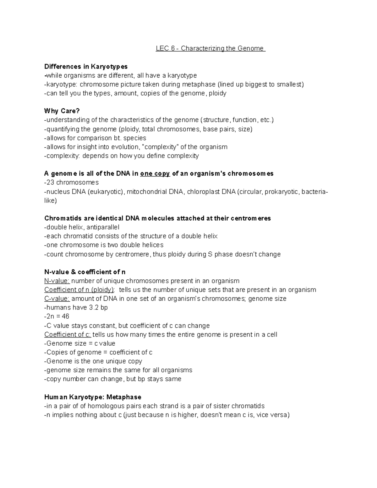 BIO1001A - Lec 6 - Lec 6 - Characterizing the Genome - LEC 6 - Characterizing the Genome ...