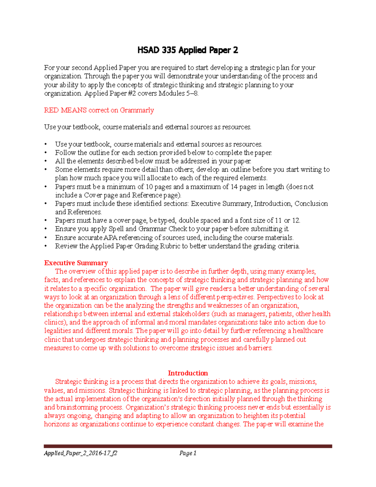 Assignment 2 - info - HSAD 335 Applied Paper 2 For your second Applied ...