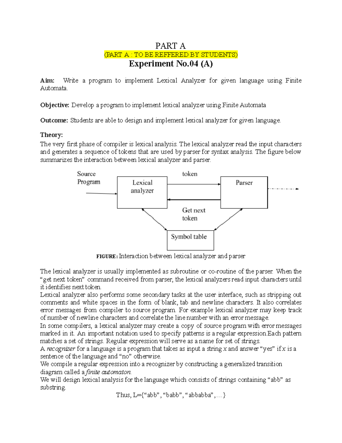 A16 SPCC EXP 4 - exp 4 - PART A (PART A : TO BE REFFERED BY STUDENTS) Experiment No (A) Aim ...