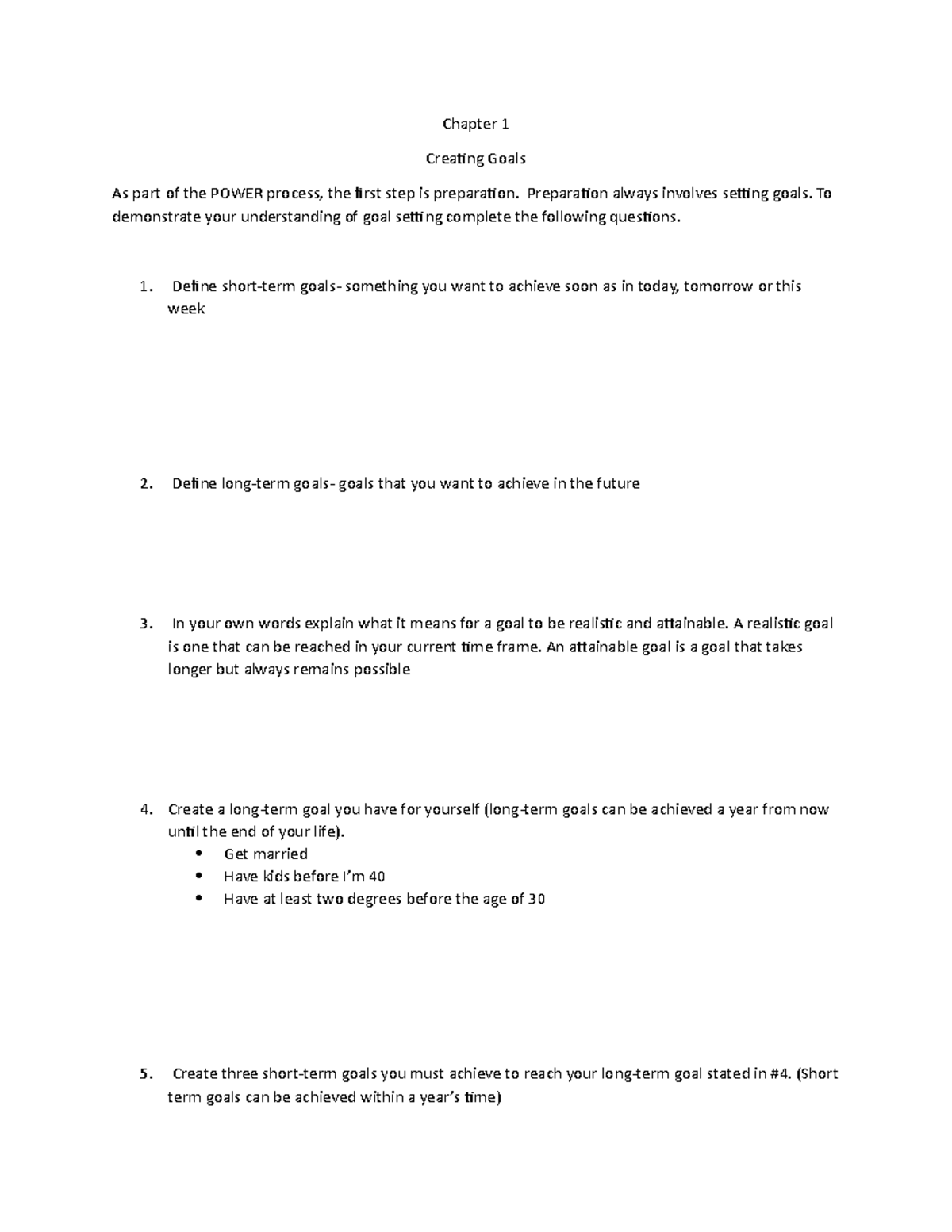 Chapter 1 Creating Goals - Preparation always involves setting goals. To demonstrate your - Studocu