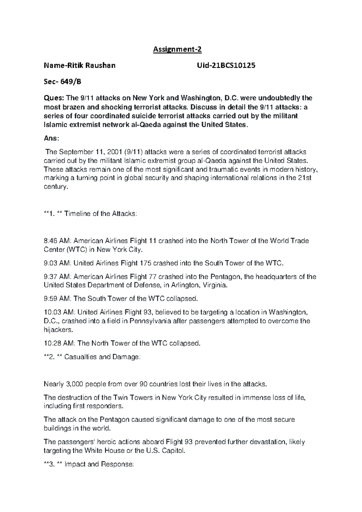 Assignment EWDM - Assignment- 2 Name-Ritik Raushan Uid-21BCS Sec- 649/B Ques: The 9/11 attacks ...