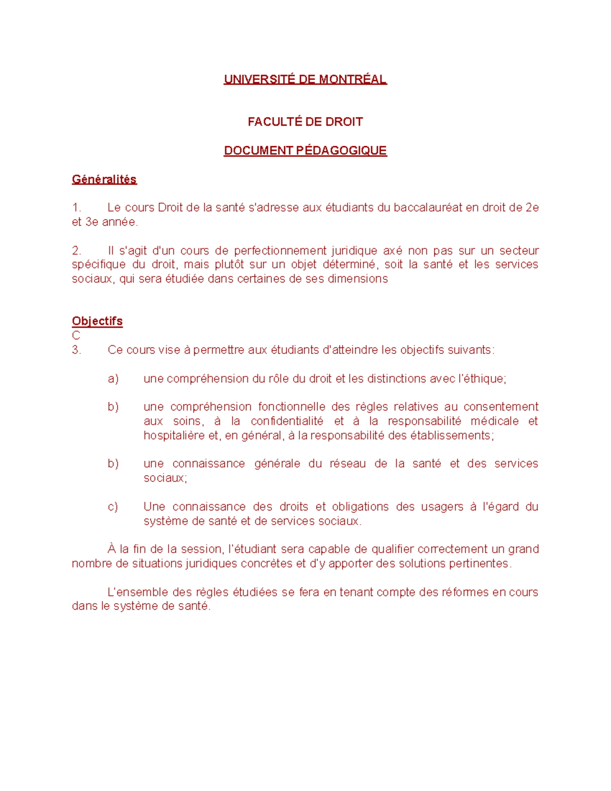 Droit de la santé - Notes de cours - UNIVERSITÉ DE MONTRÉAL FACULTÉ DE ...