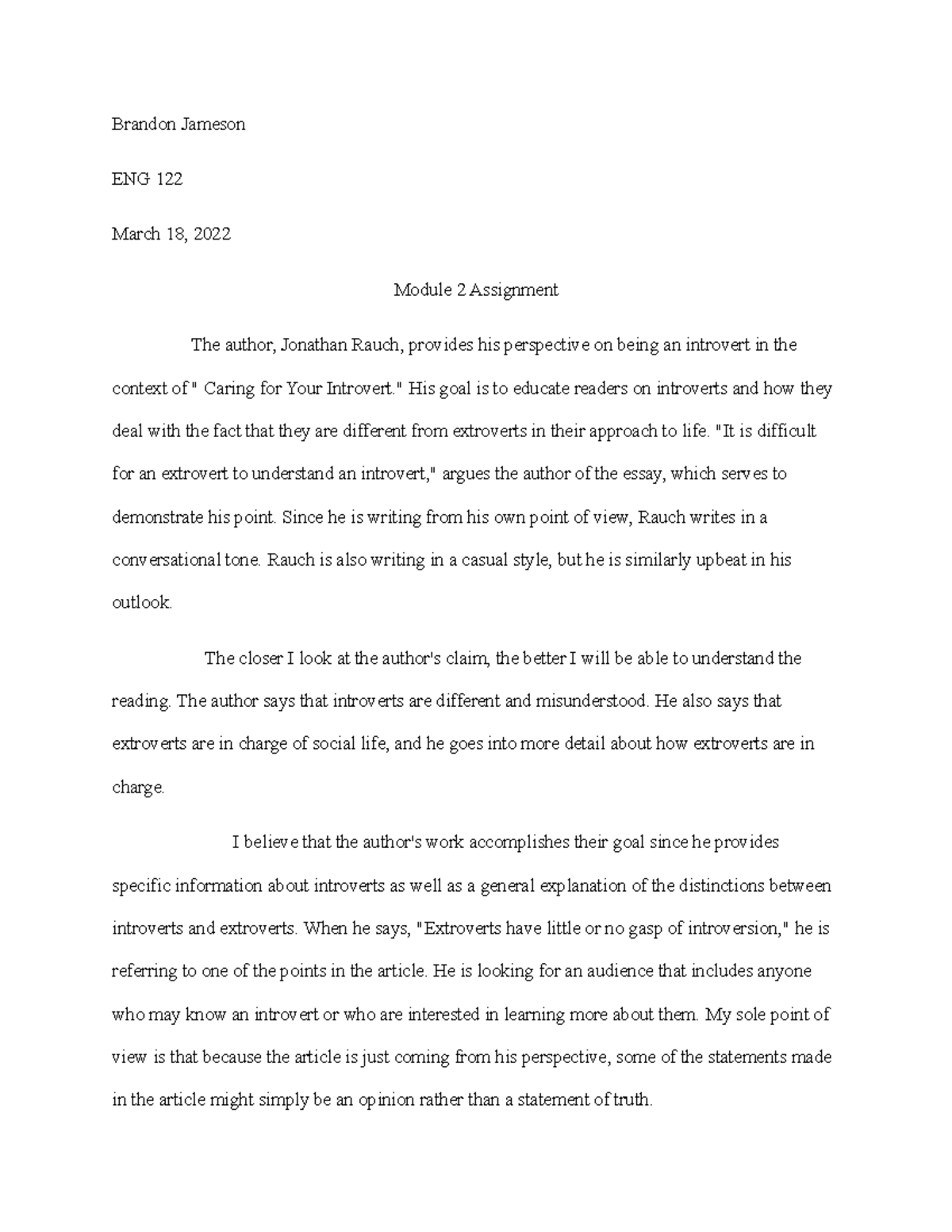 Module 2 - n/a - Brandon Jameson ENG 122 March 18, 2022 Module 2 ...