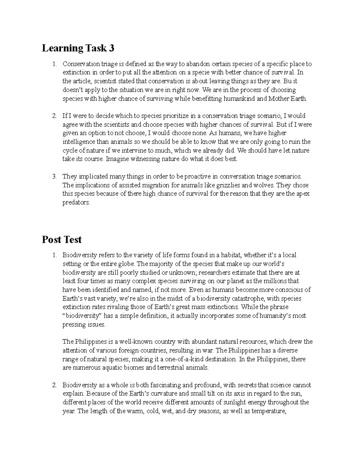 Escreza Claribel - Yeah - Learning Task 3 Conservation triage is ...