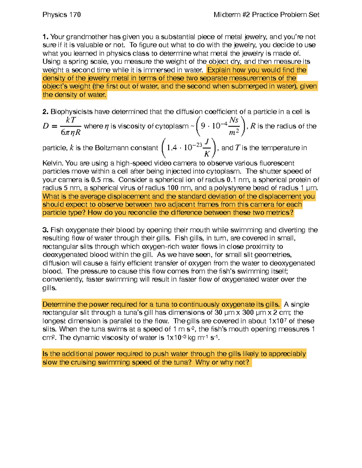 Midterm 2 Practice Problem Set Physics - Physics 170 Midterm #2 Practice Problem Set 1. Your ...