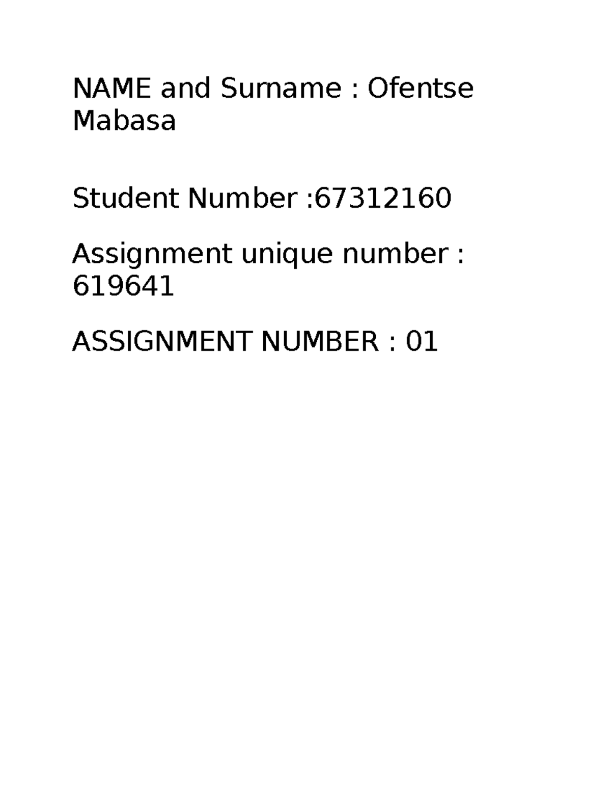 MRL 3701 assignment final - NAME and Surname : Ofentse Mabasa Student Number : Assignment unique ...
