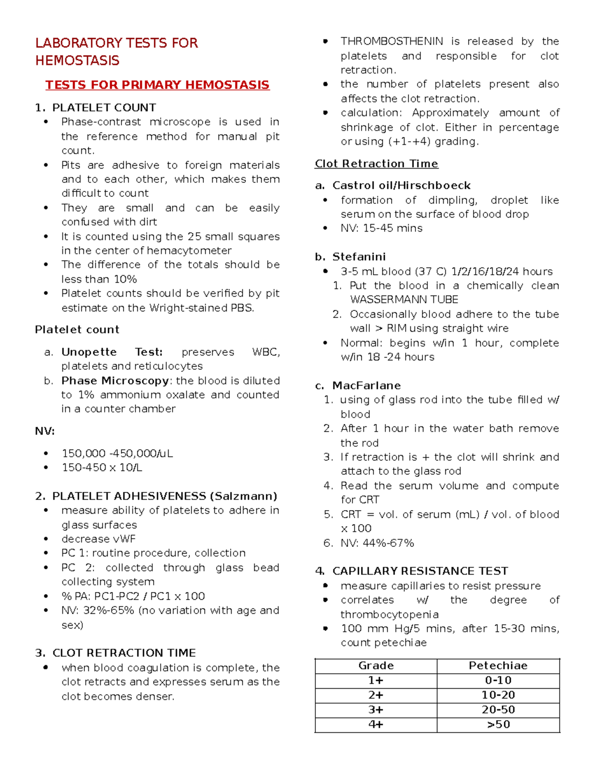 Laboratory Tests FOR Hemostasis - LABORATORY TESTS FOR HEMOSTASIS TESTS ...