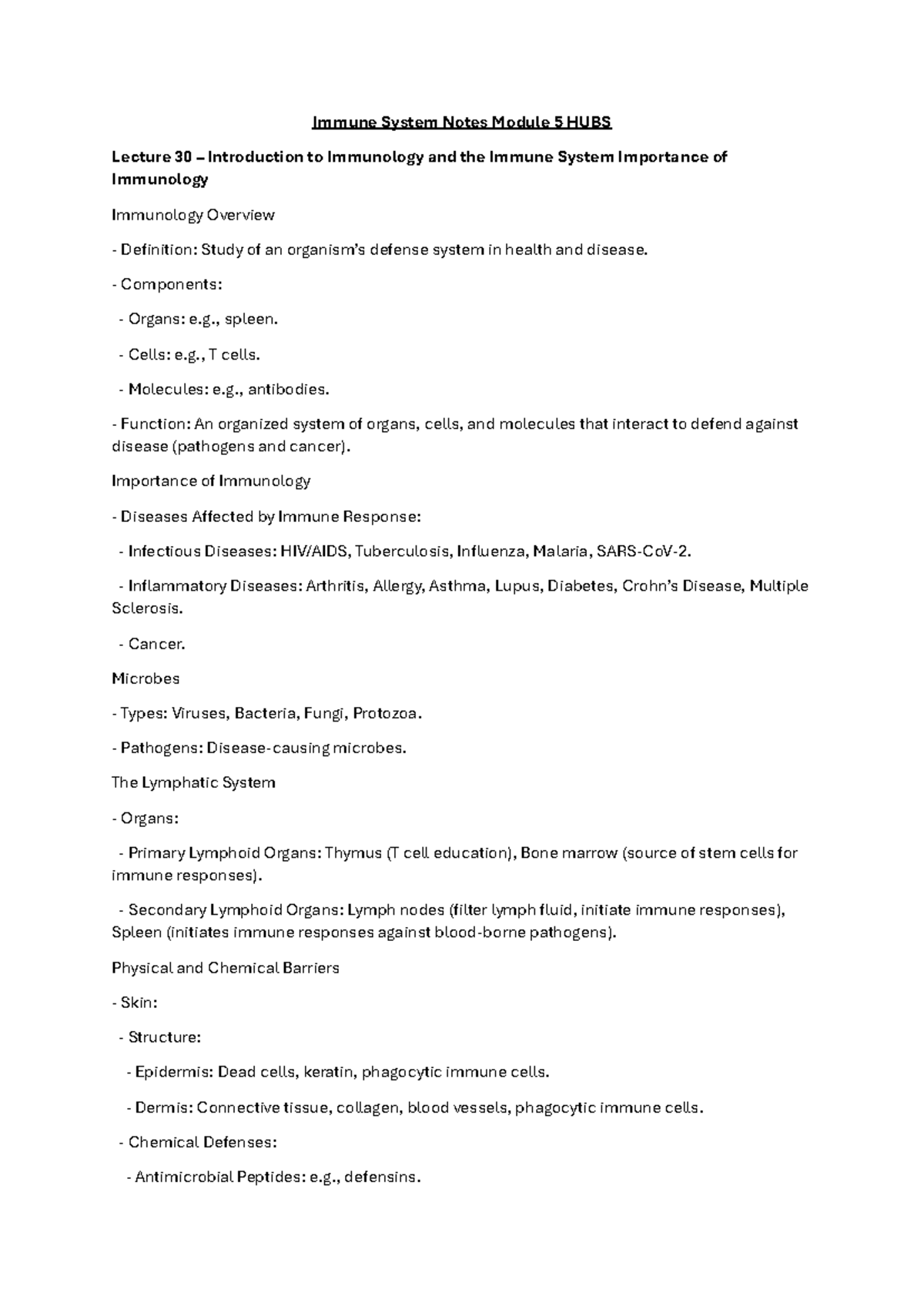 Immune System Notes Module 5 HUBS Notes - Immune System Notes Module 5 ...