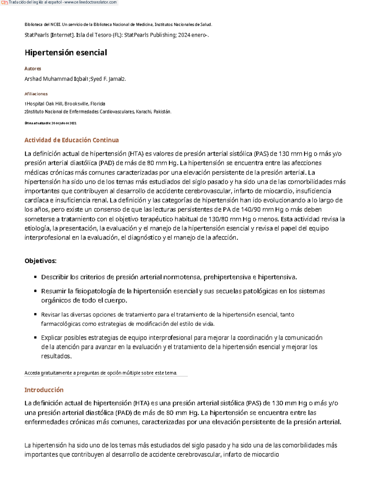 Essential Hypertension - Stat Pearls - NCBI Bookshelf - Biblioteca del ...