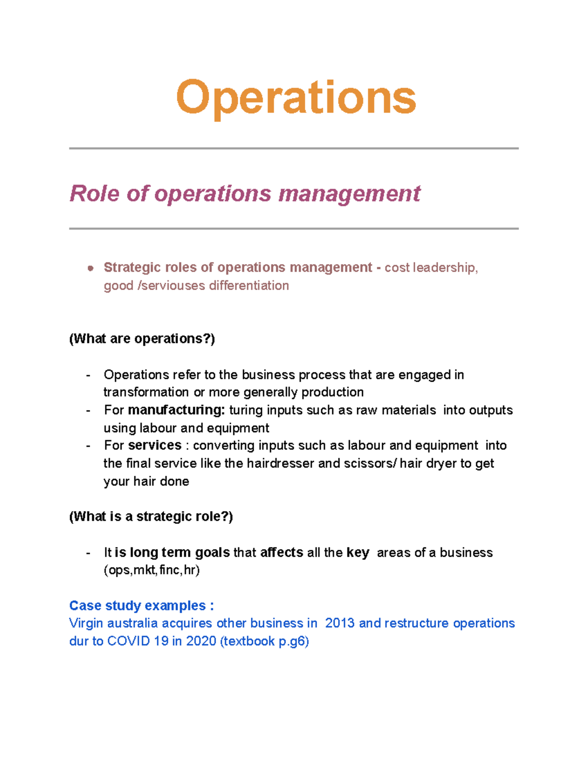 Operations - Operations Role of operations management Strategic roles ...