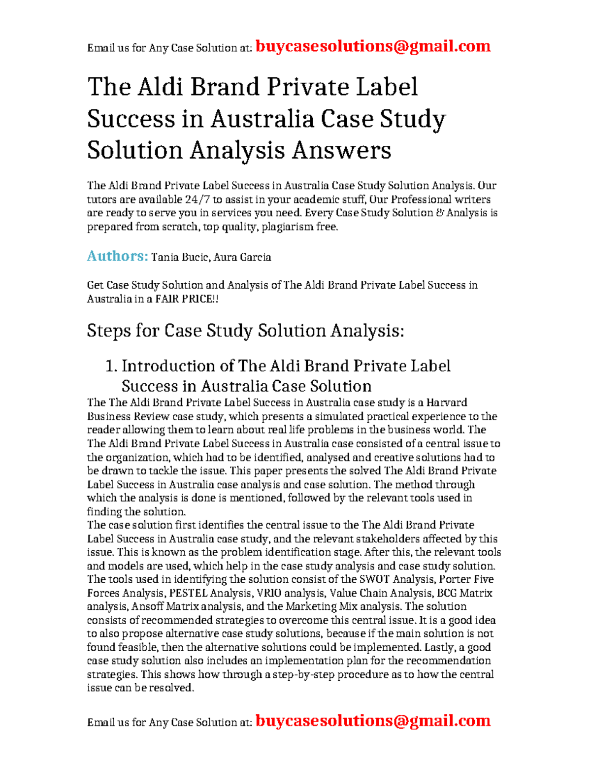 Case Solution The Aldi Brand Private Label Success in Australia - The Aldi Brand Private Label ...