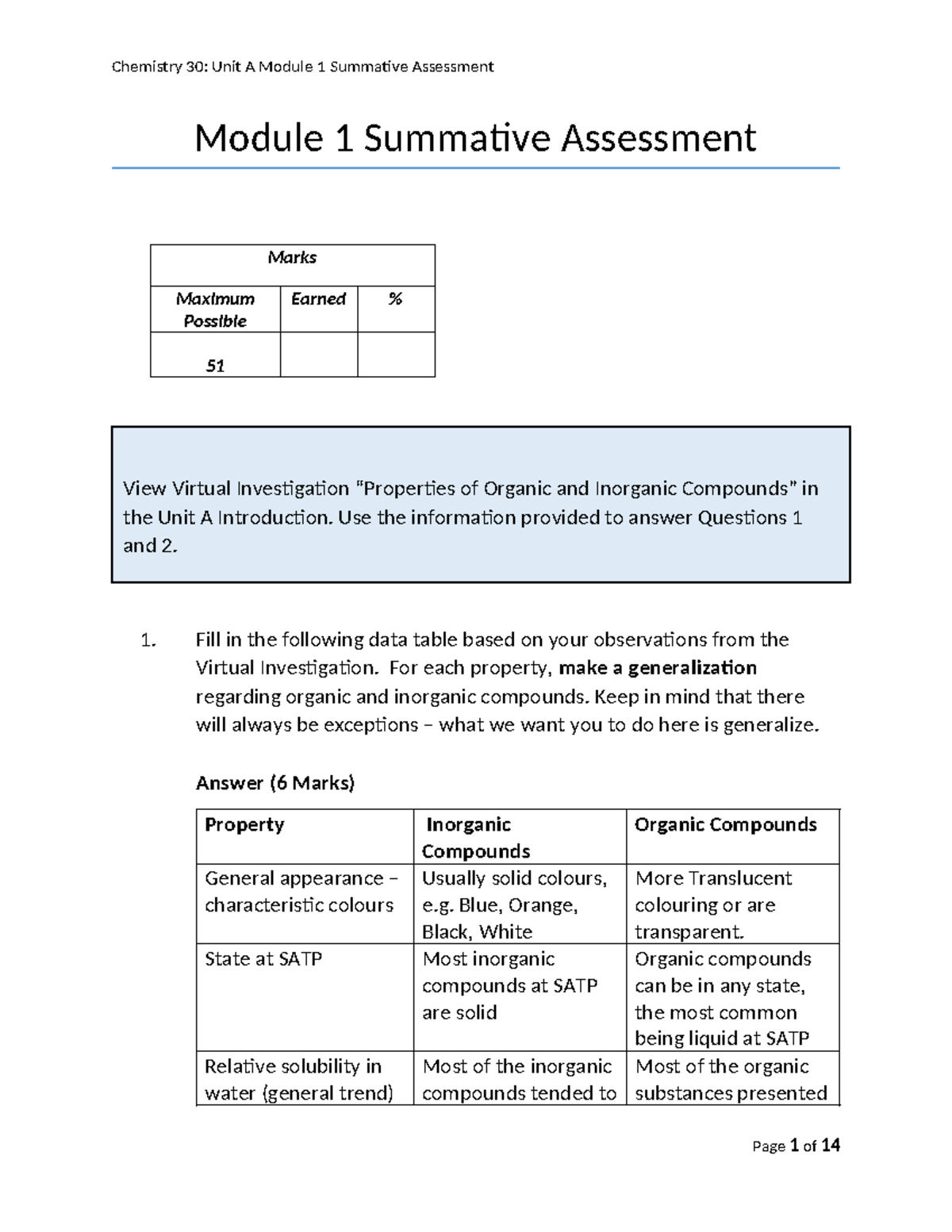 Module 1 Summative Assessment - Module 1 Summative Assessment 1. Fill in the following data ...