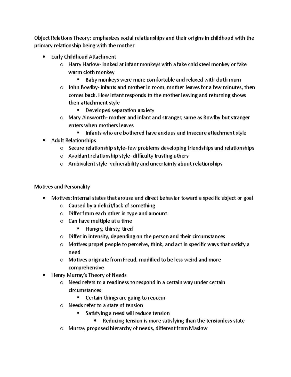 PSY257 Intrapsychic Domain - Object Relations Theory: emphasizes social ...