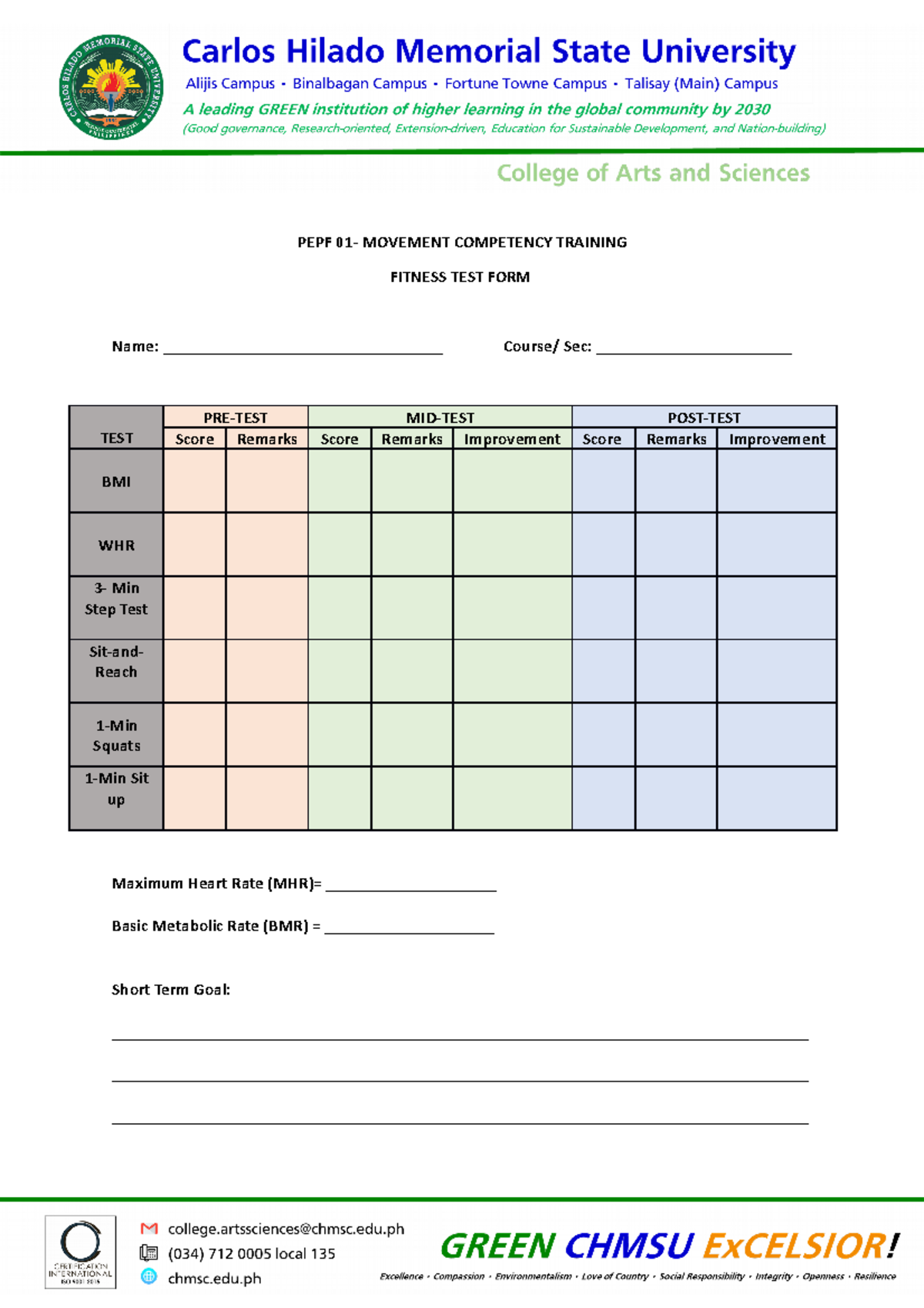 Fitness-Test-Form - Lecture materials - PEPF 01- MOVEMENT COMPETENCY ...