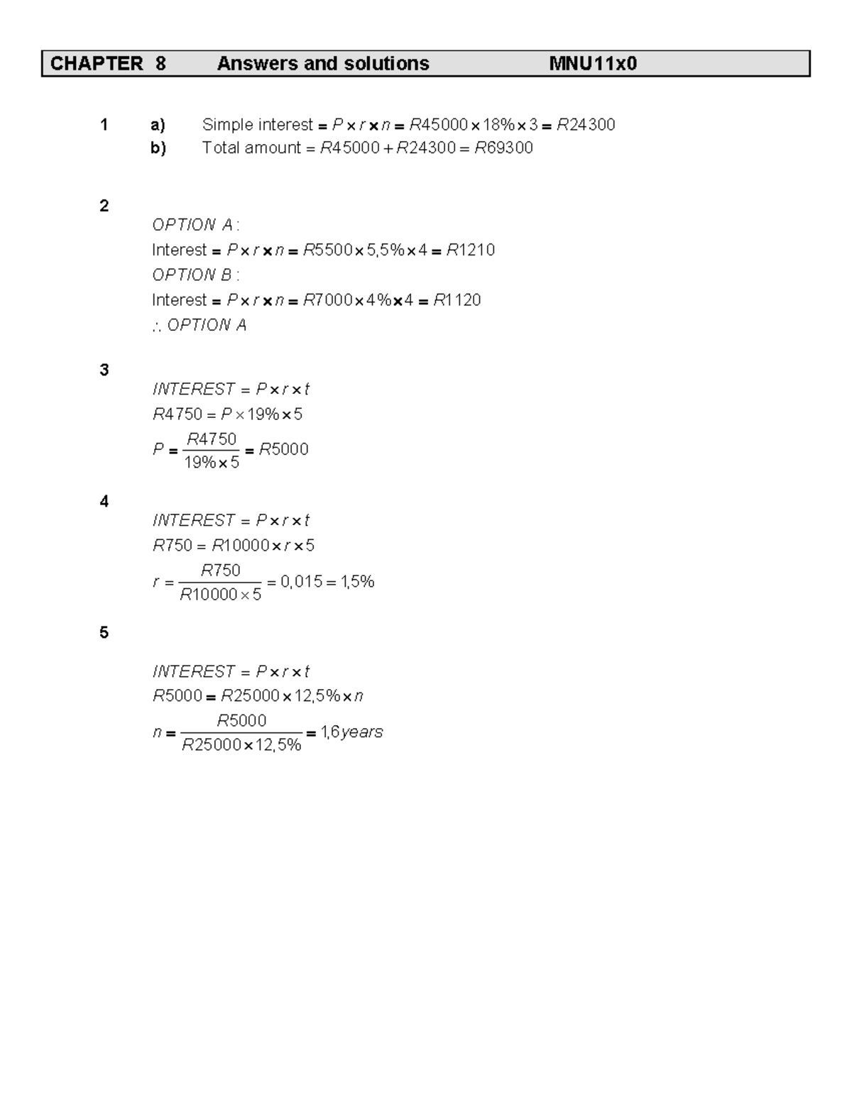 Chapter 8 Answers and Solutions MNU11X0 - CHAPTER 8 Answers and solutions MNU11x 1 a) Simple ...