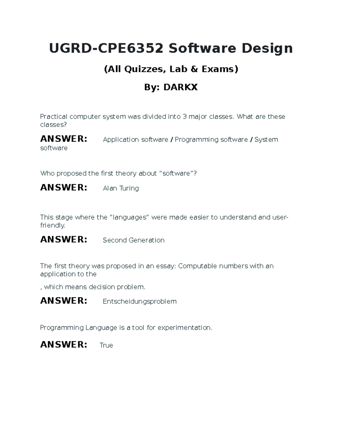 UGRD-CPE6352-Software-Design-Prelim-Quizess - UGRD-CPE6352 Software Design (All Quizzes, Lab ...
