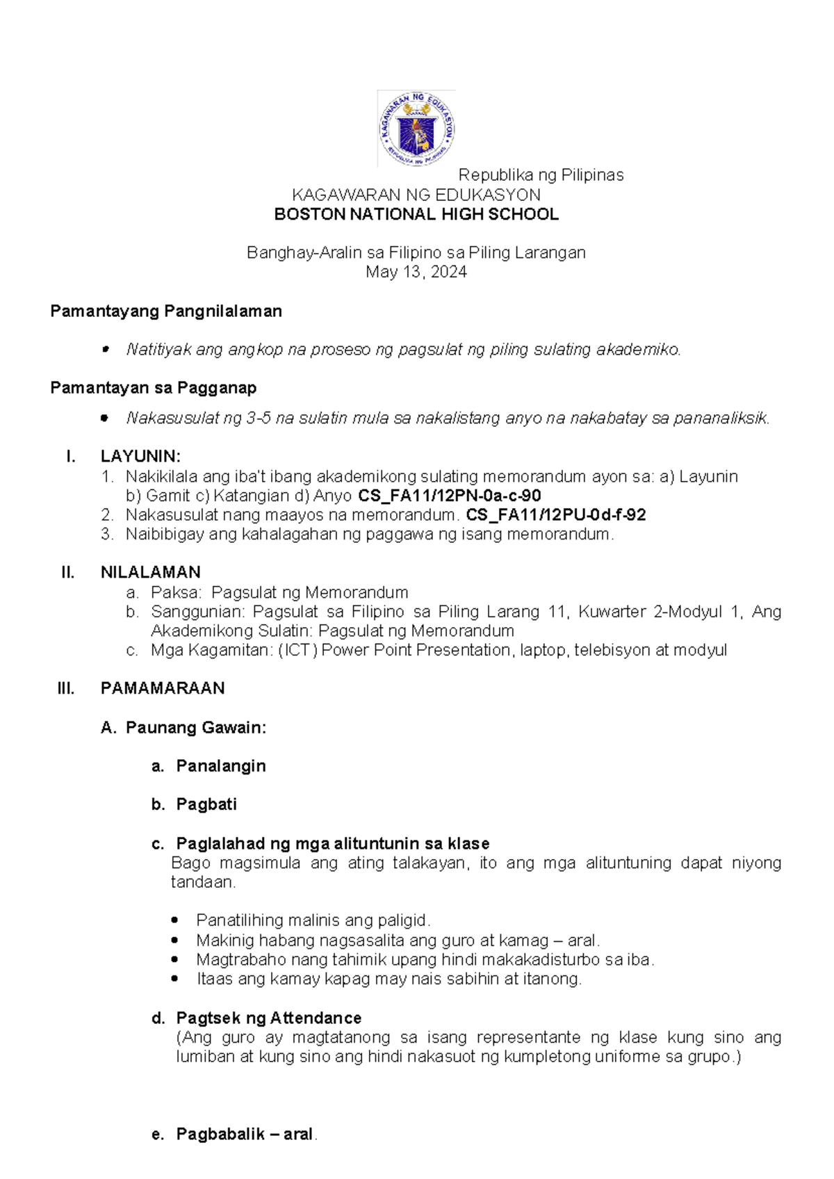 COT4 DLP - DETAILED LESSON PLAN SA FILIPINO SA PILING LARANG ...