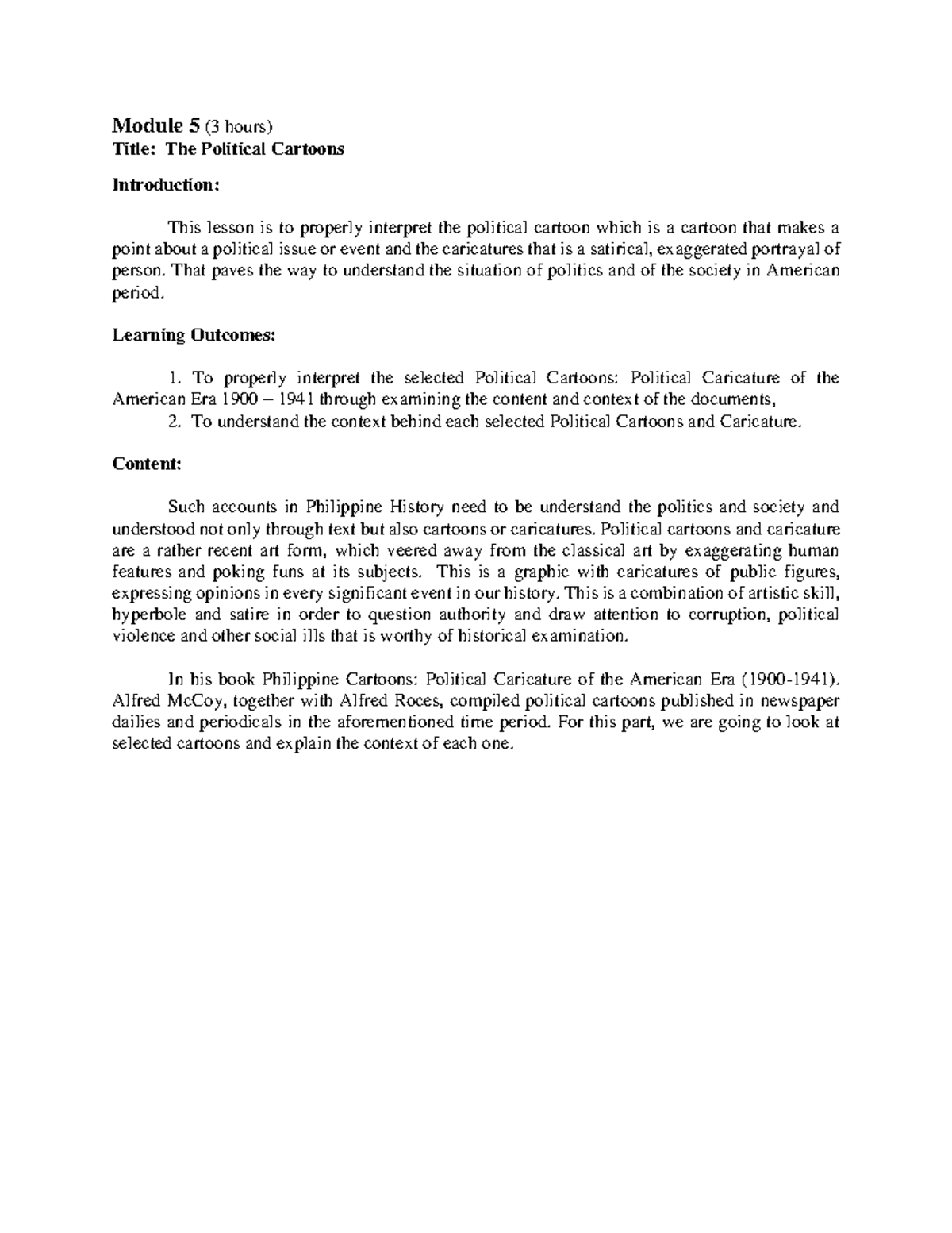 Chapter 2 Module 5 - Lecture notes 1-5 - Module 5 (3 hours) Title: The ...