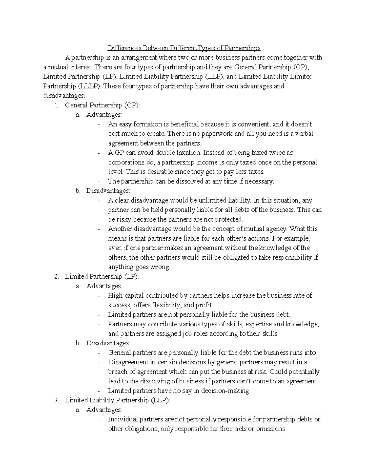 Partnership summary - llp - Differences Between Different Types of ...
