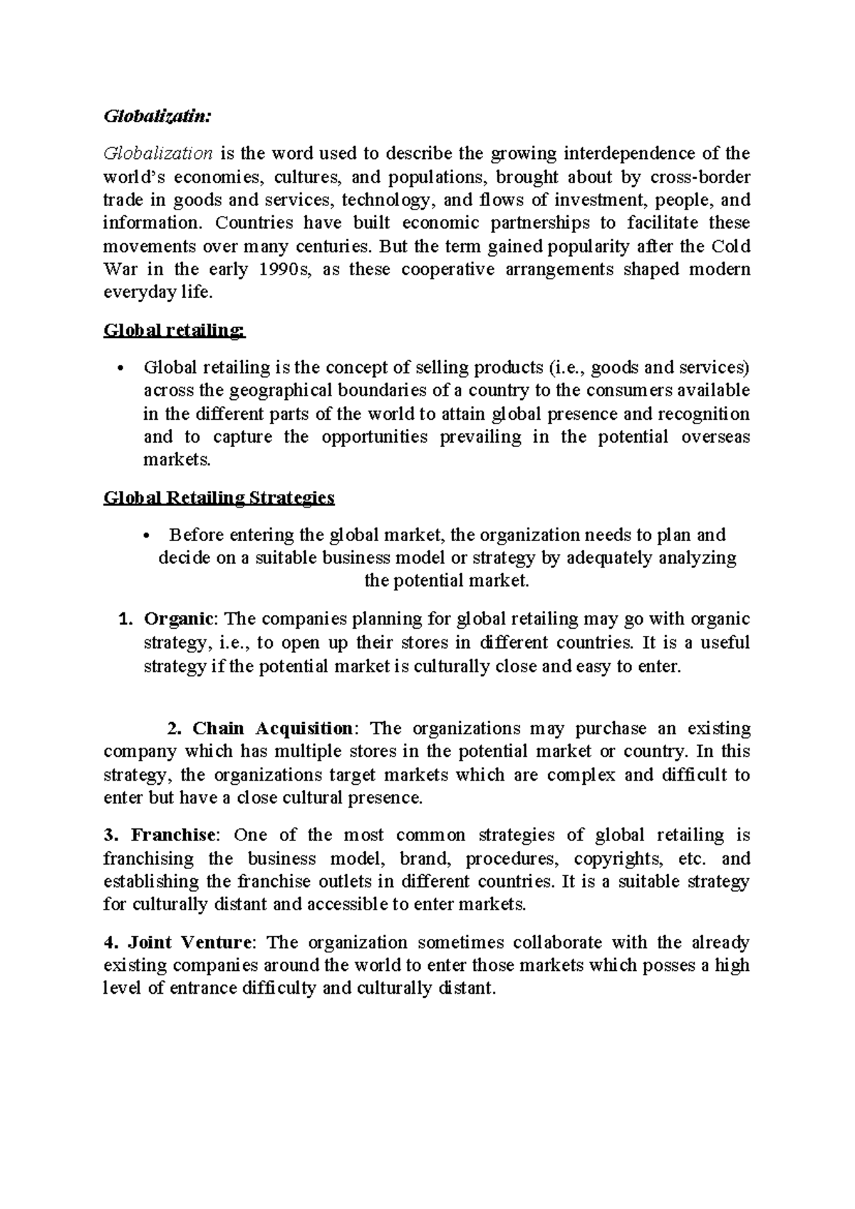 Global retailing - important - Globalizatin: Globalization is the word ...