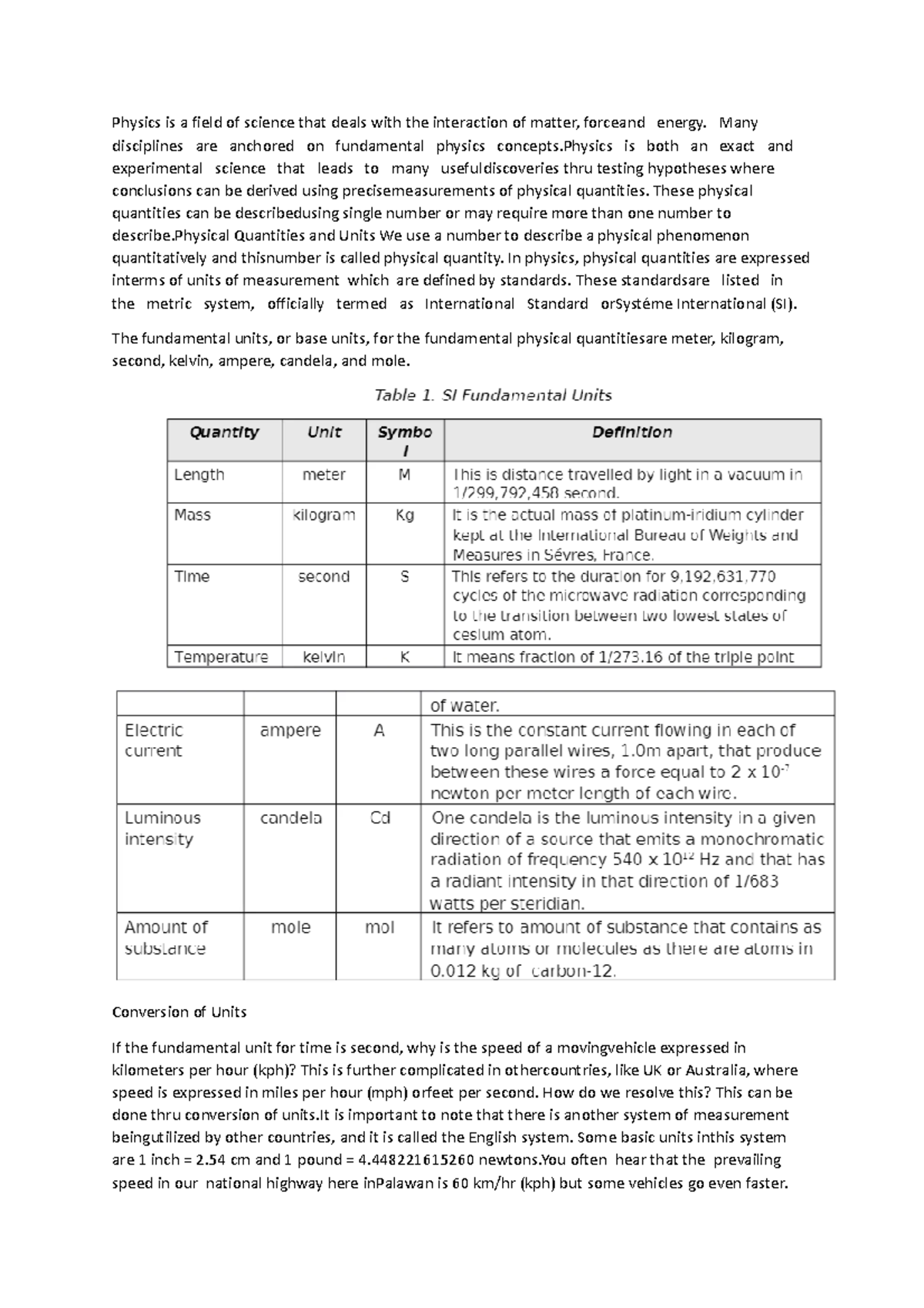 Vectors, measurement of units and acceleration - Physics is a field of ...