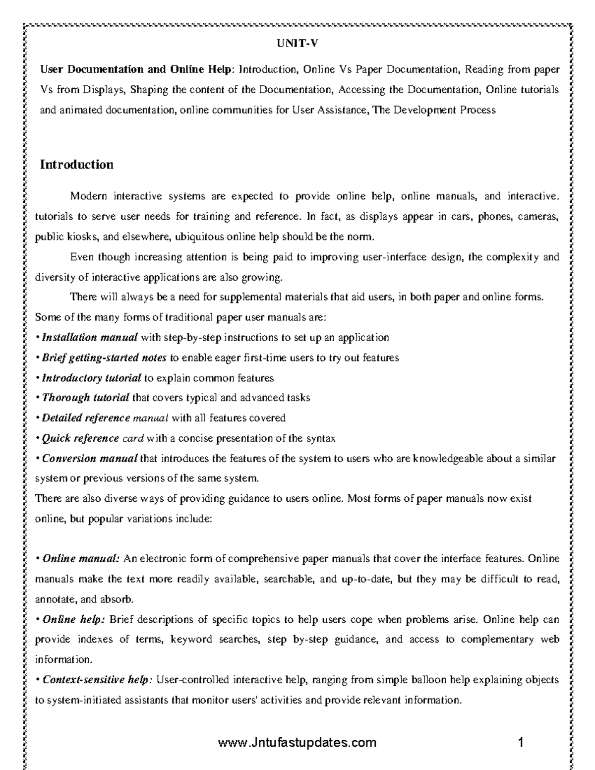 Cloud Computing R16 - UNIT-5 - User Documentation and Online Help: Introduction, Online Vs Paper ...