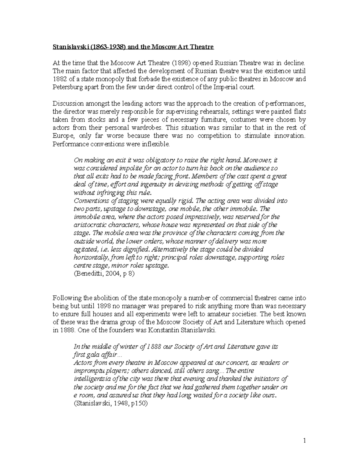 Stanislavski and the Moscow Art Theatre - Studocu