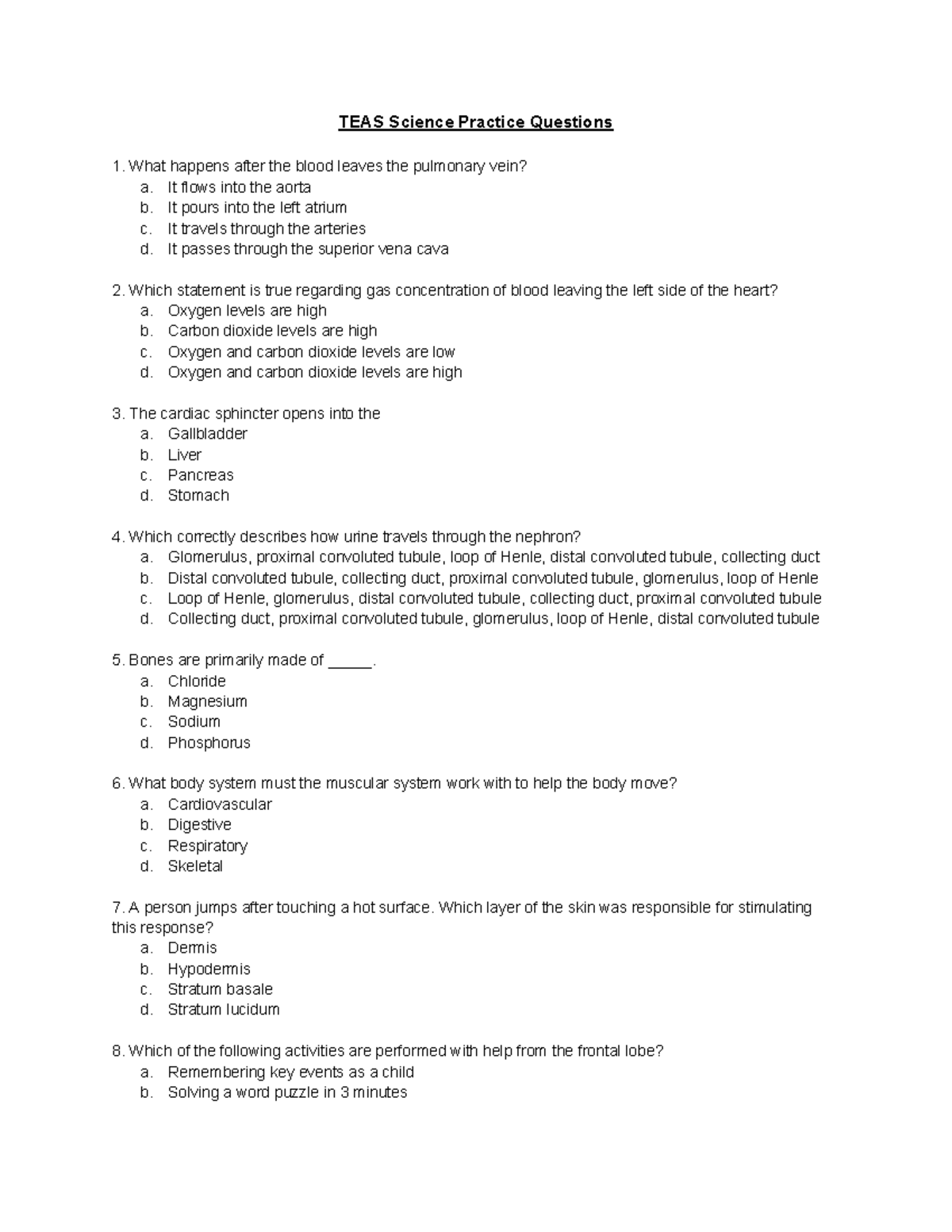 TEAS Science Practice A 2 - TEAS Science Practice Questions What ...