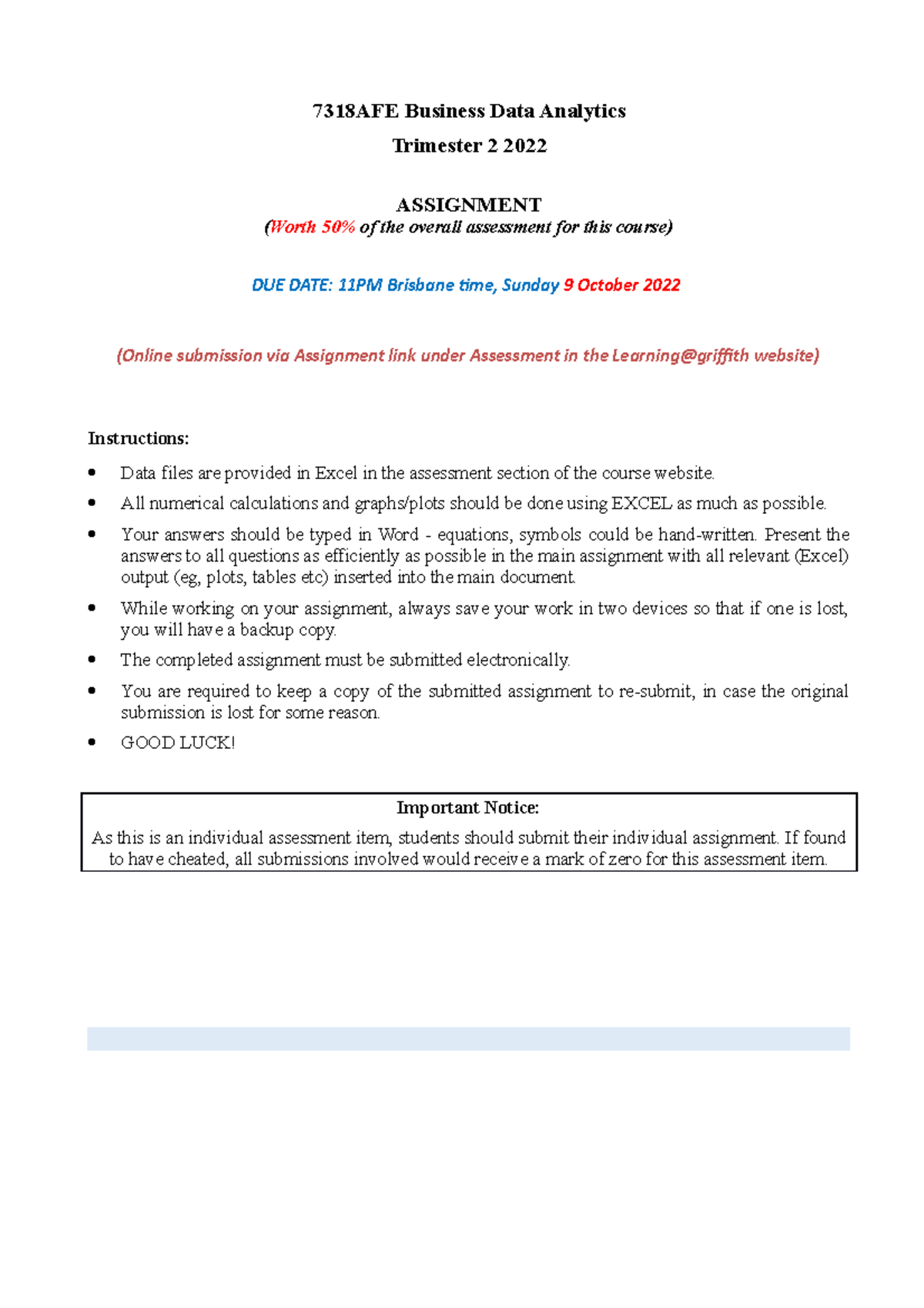 7318AFE Assignment T2 2022 - 7318AFE Business Data Analytics Trimester 2 2022 ASSIGNMENT (Worth ...
