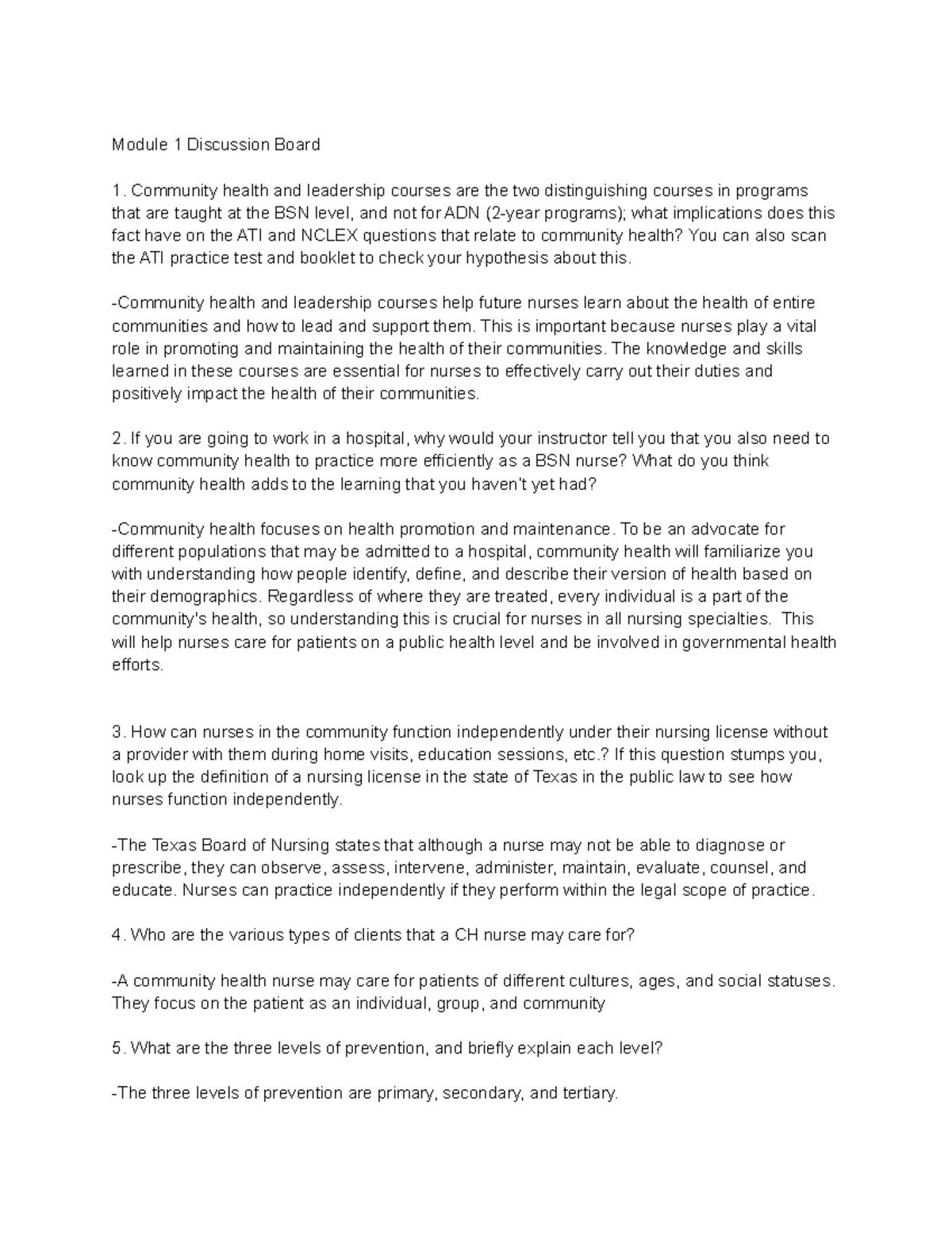NUR 4360 Module 1 Discussion Board - Module 1 Discussion Board ...