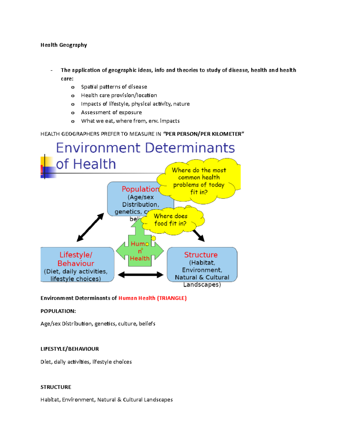 GG102 EXAM Notes - Health Geography The application of geographic ideas ...