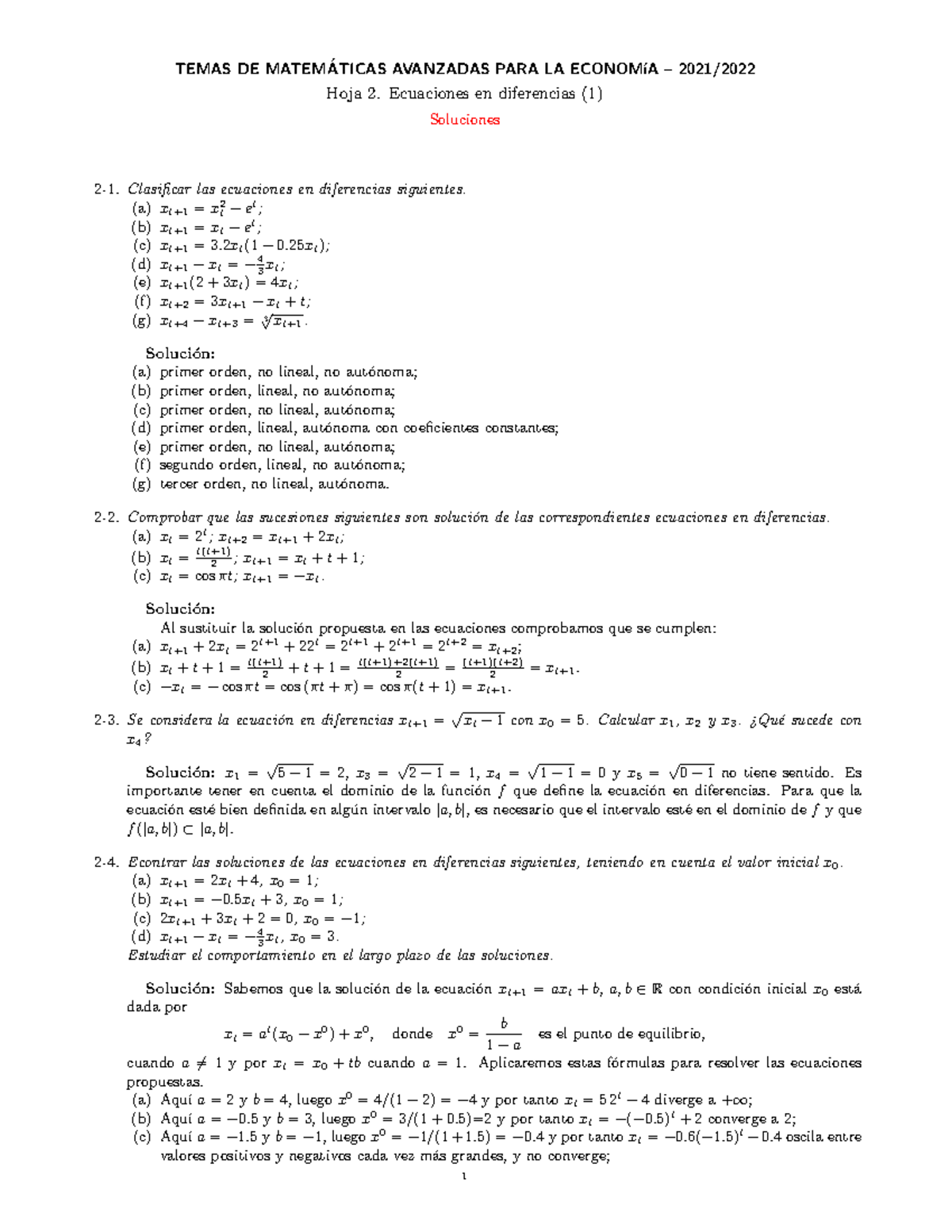 Hoja2 Soluciones - TEMAS DE MATEM ́ATICAS AVANZADAS PARA LA ECONOM ́ıA – 2021/ Hoja 2 ...