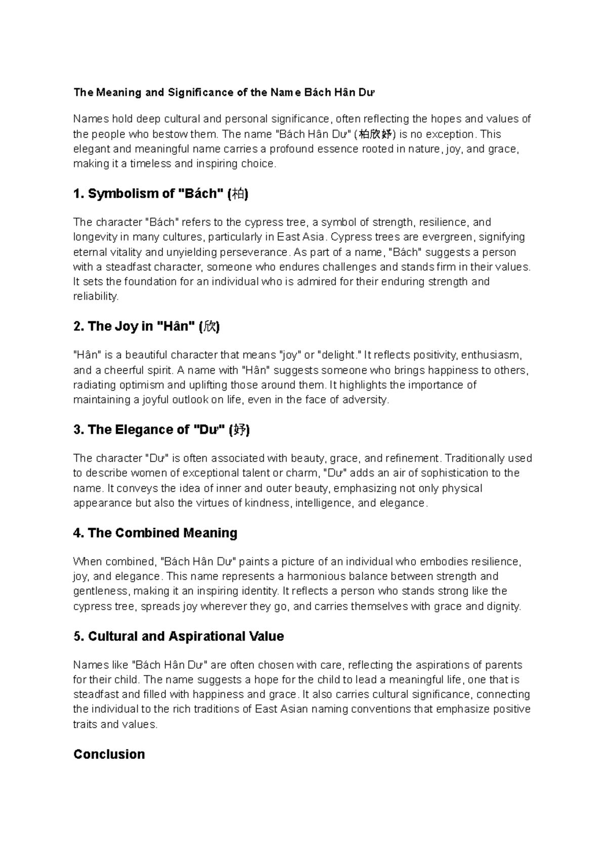 The Meaning and Significance of the Name Bách Hân Dư - The Meaning and ...