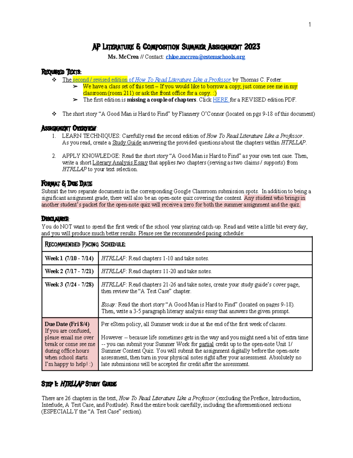 Copy of (2023) AP Literature Summer Assignment - AP Literature ...