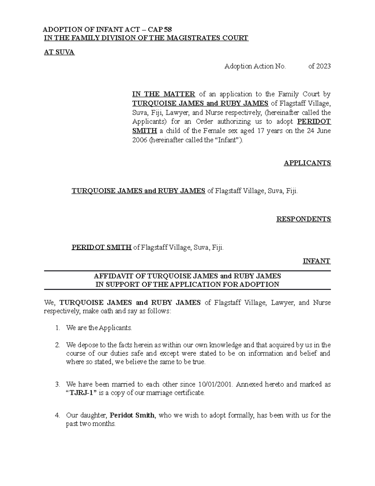 Affidavit in support for Adoption Order new - ADOPTION OF INFANT ACT ...