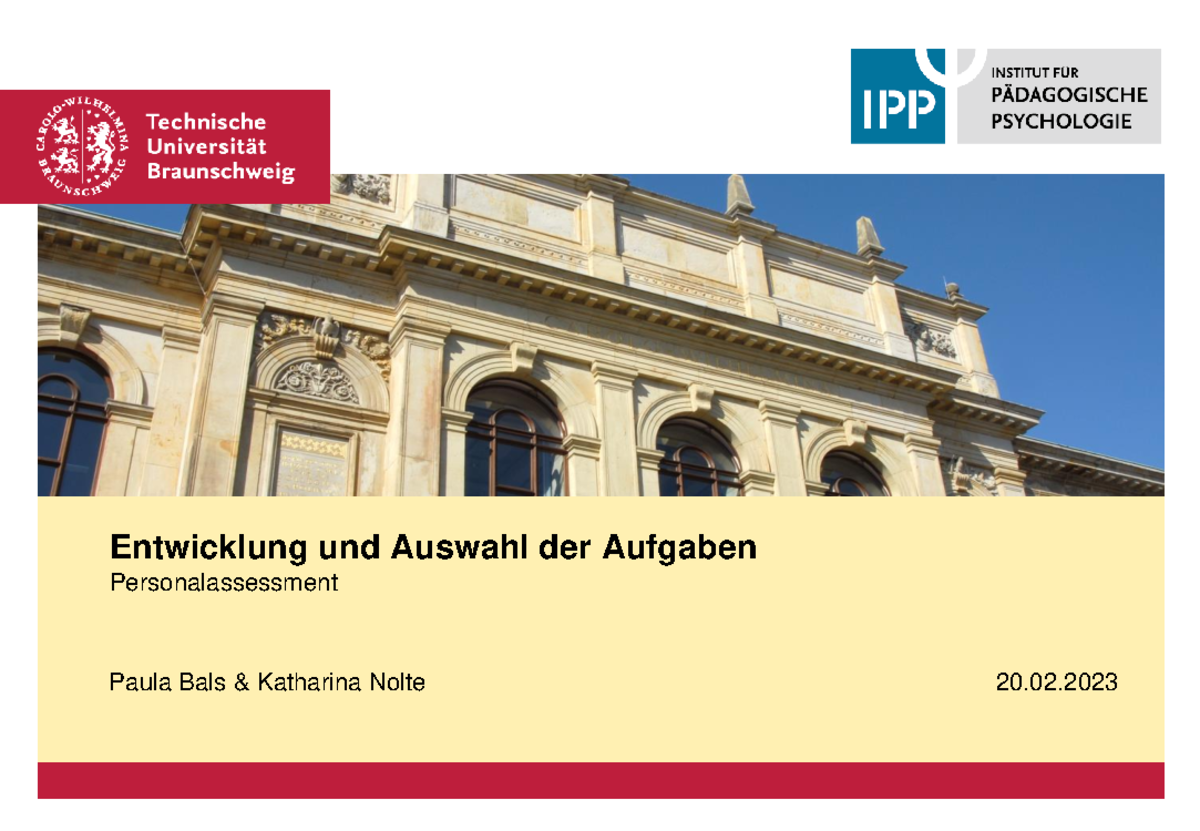 Entwicklung und Auswahl der Aufgaben in einem Assessment - Platzhalter ...