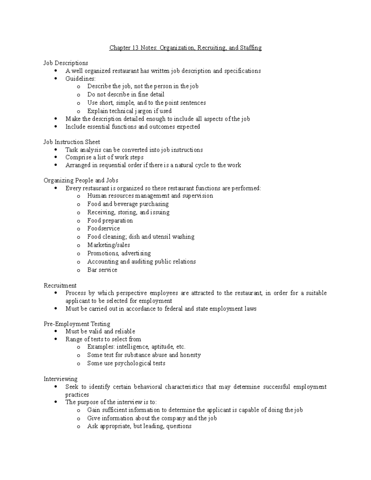 Chapter 13 Notes - Chapter 13 Notes: Organization, Recruiting, and ...