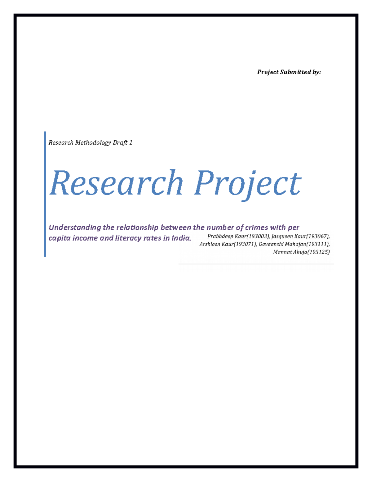 Research Methodology Draft 1 - Project Submitted by: Research ...
